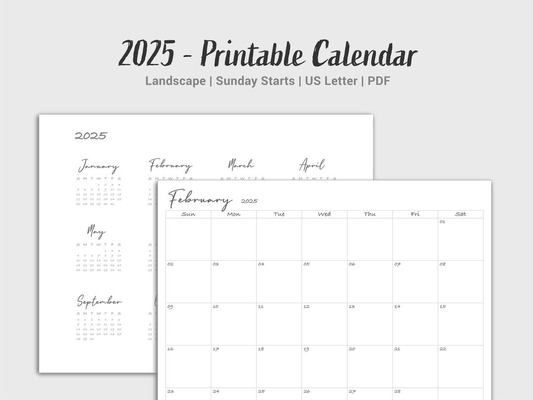 2025 Monthly Calendar | Printable | Letter Size | PDF | Sunday Starts ...