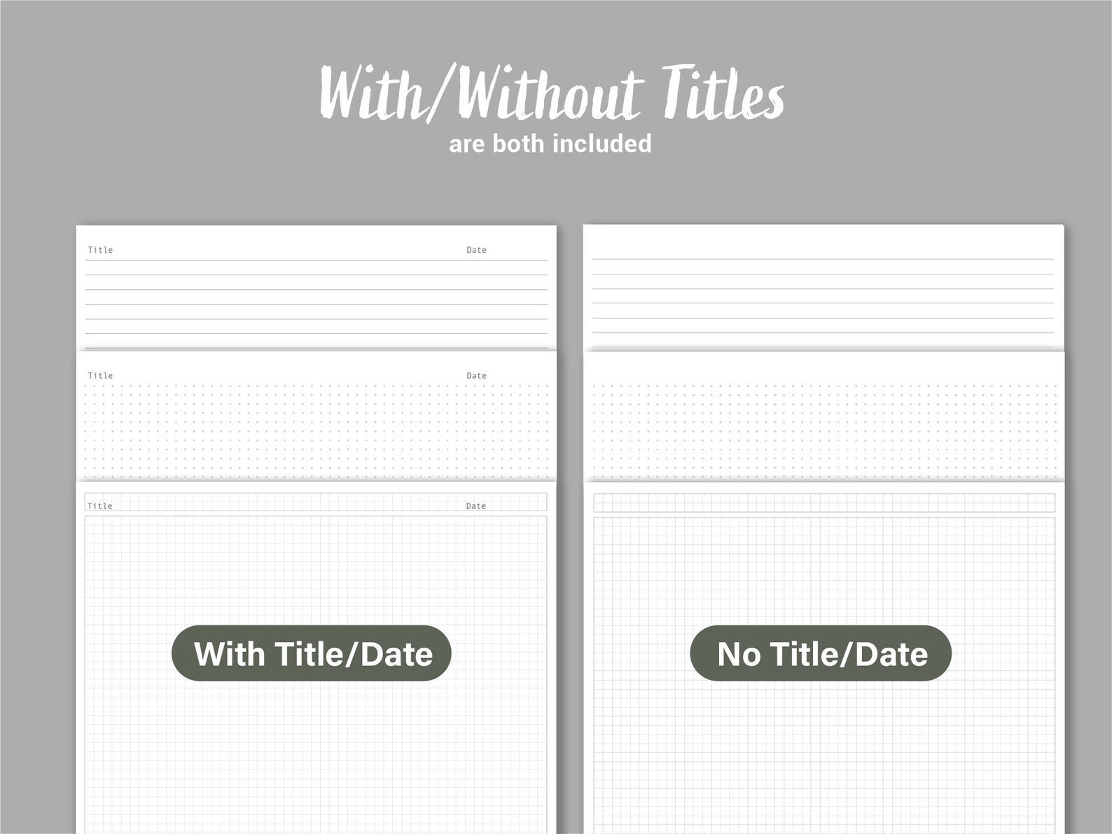 Printable & Digital Note Pages Bundle, Lined/ruled, Grid/squared, Dot ...