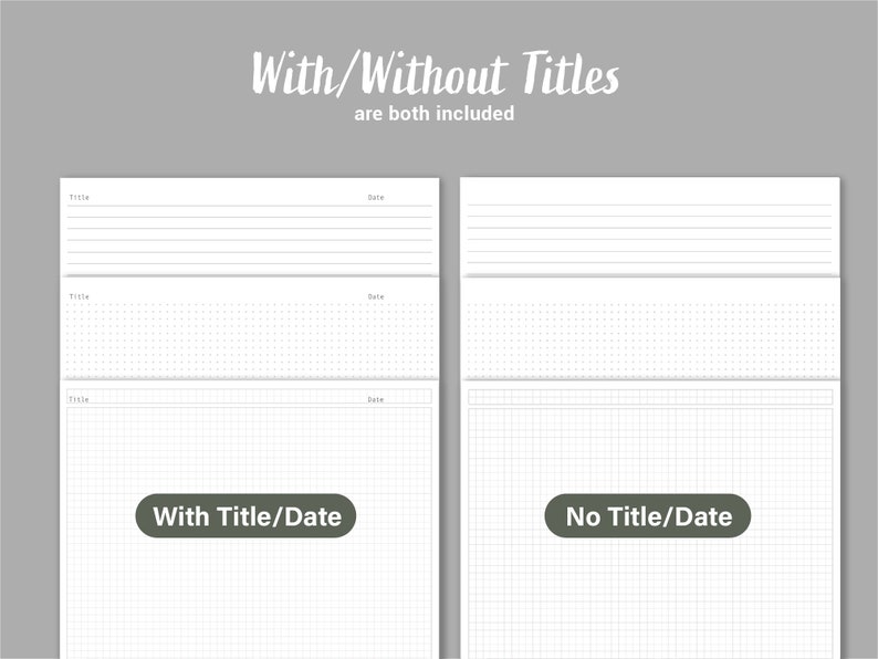 Printable & Digital Note Pages Bundle, Lined/ruled, Grid/squared, Dot ...