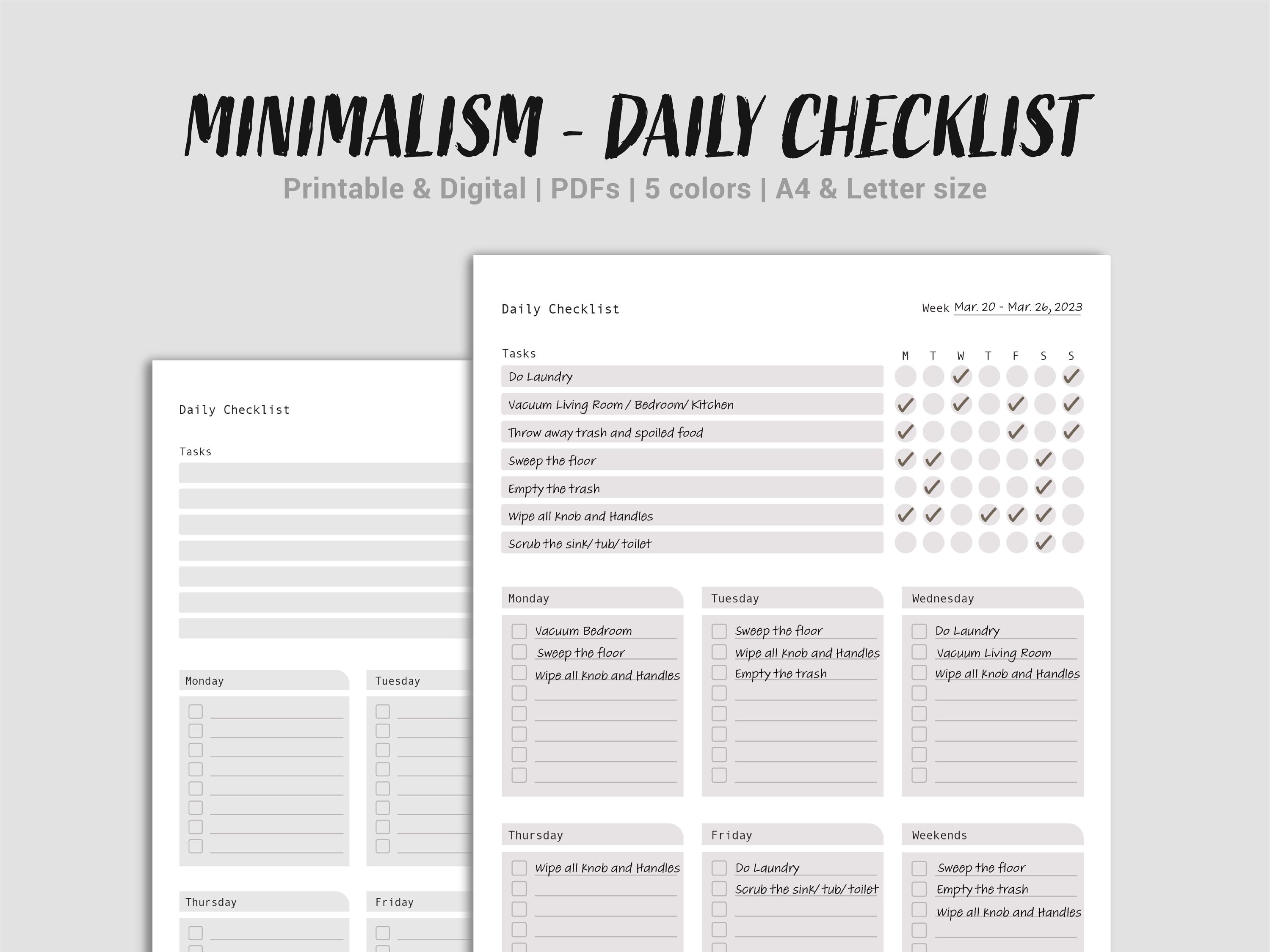 Printable & Digital Undated Daily to Do List, Minimalist Checklist ...