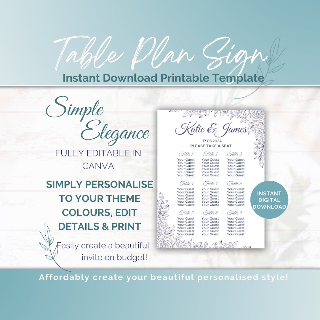 Printable Table Plan and Table Numbers Editable & Printable - Etsy