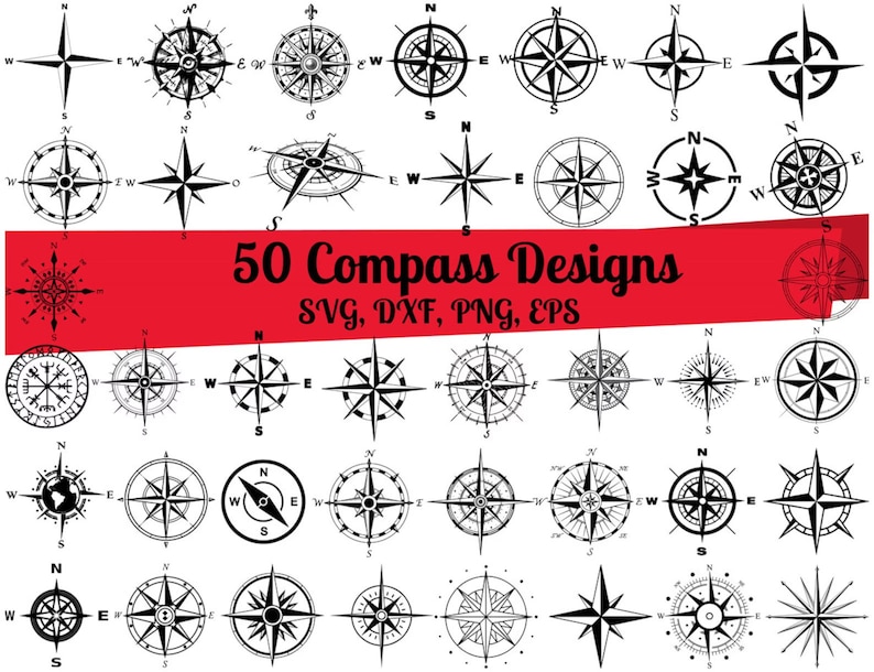 50 Compass SVG Bundle, Compass Rose Svg, Nautical Compass Svg, Compass ...