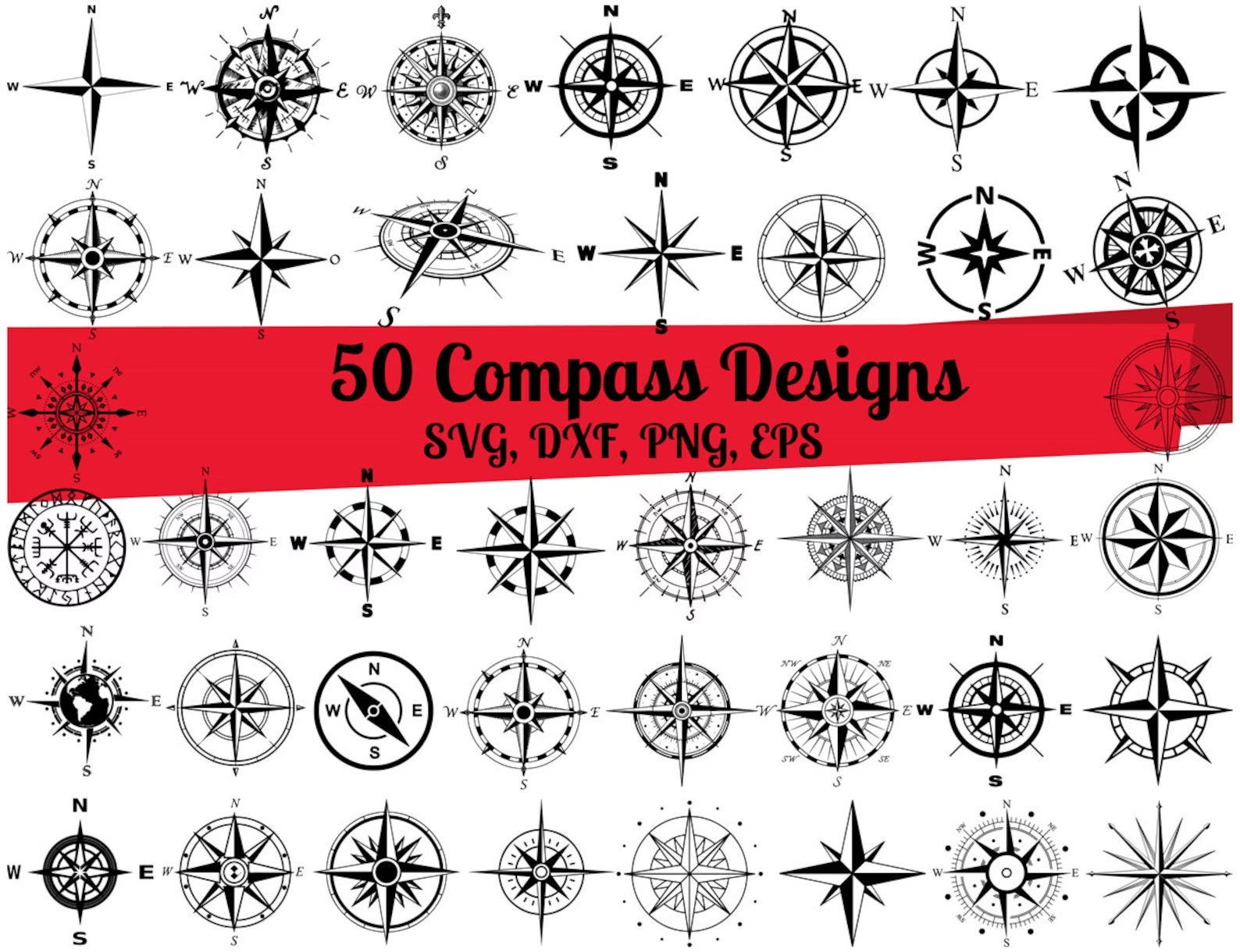 50 Compass SVG Bundle, Compass Rose Svg, Nautical Compass Svg, Compass ...