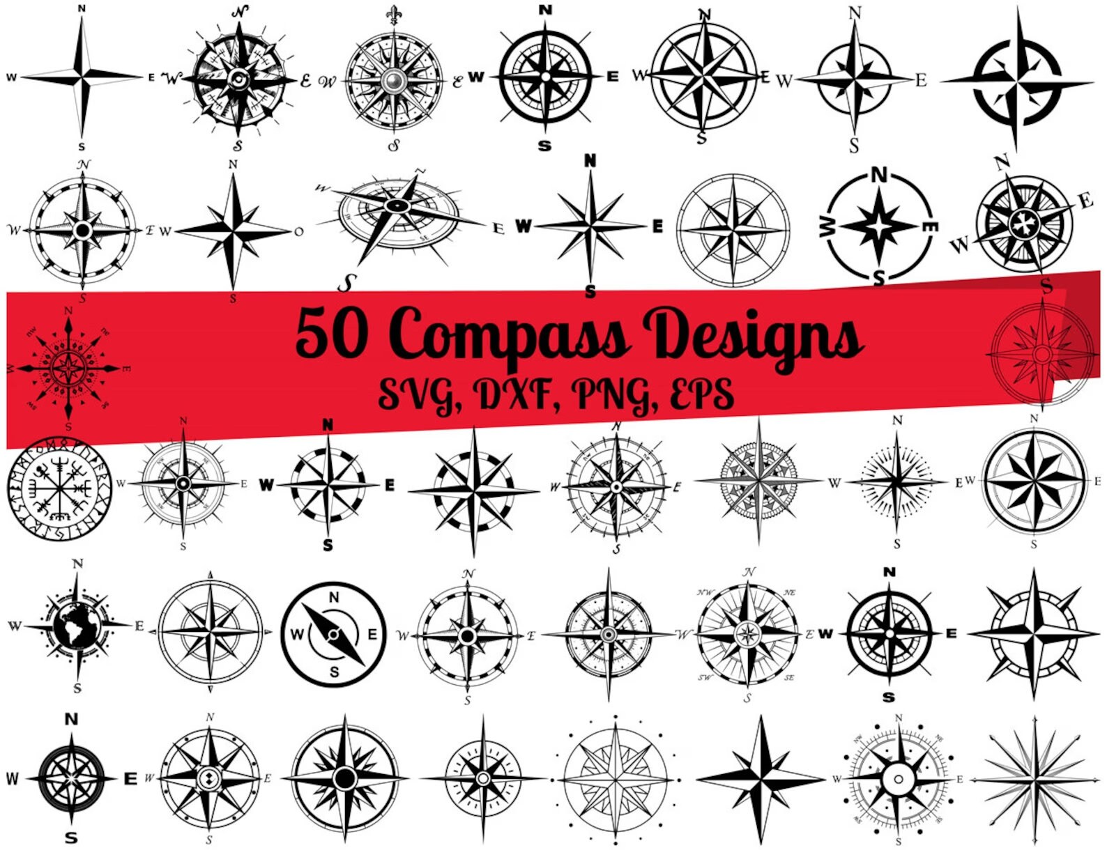 50 Compass Svg Bundle Compass Rose Svg Nautical Compass Svg Etsy