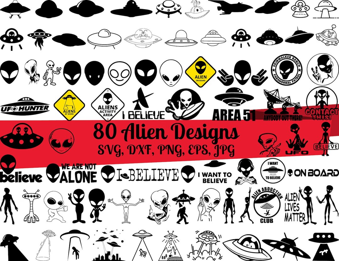 80 Alien SVG Bundle, Ufo Svg, Aliens Dxf, Ufo Png, Ufo Eps, Aliens ...