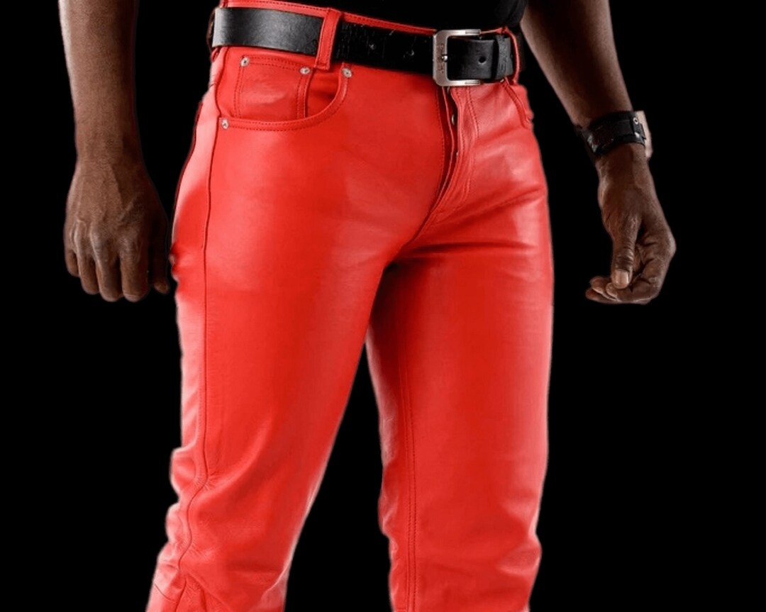Genuine Sheep Skin Leather Pants Leather Jeans Red Pants Gift for Men ...