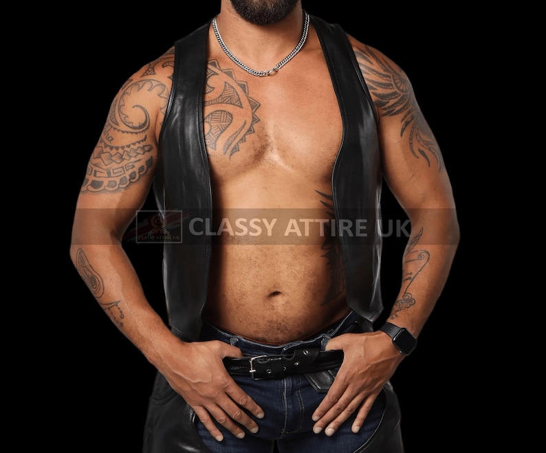 Leather Vest for Men Leather Bar Vest for Men Open Front Leather Vest ...