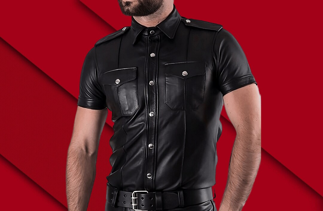 Men's Real Leather Biker T Shirt Black Sheep Leather Shirt Gift for Men ...