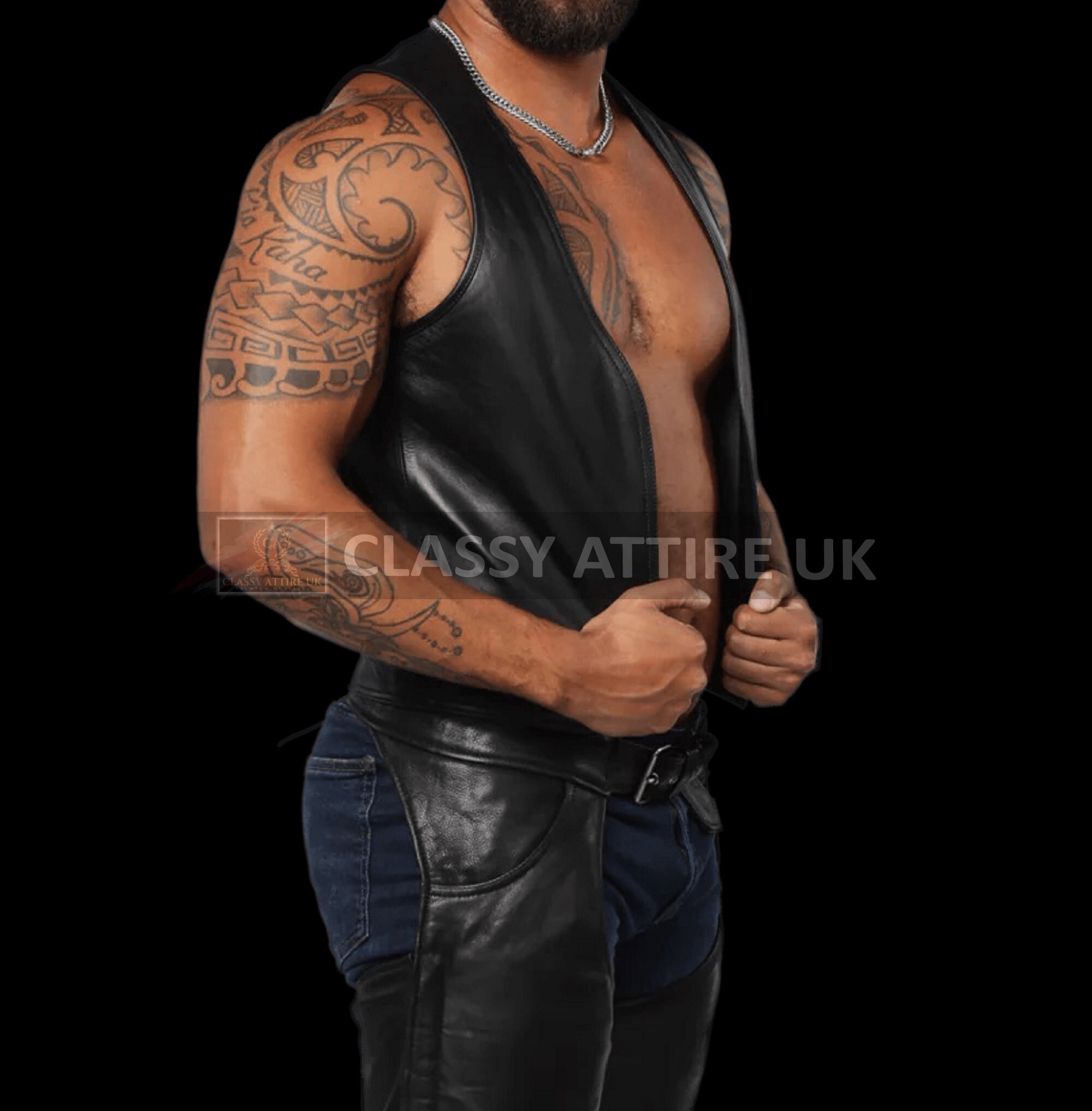 Leather Vest For Men Leather Bar Vest For Men Open Front Etsy