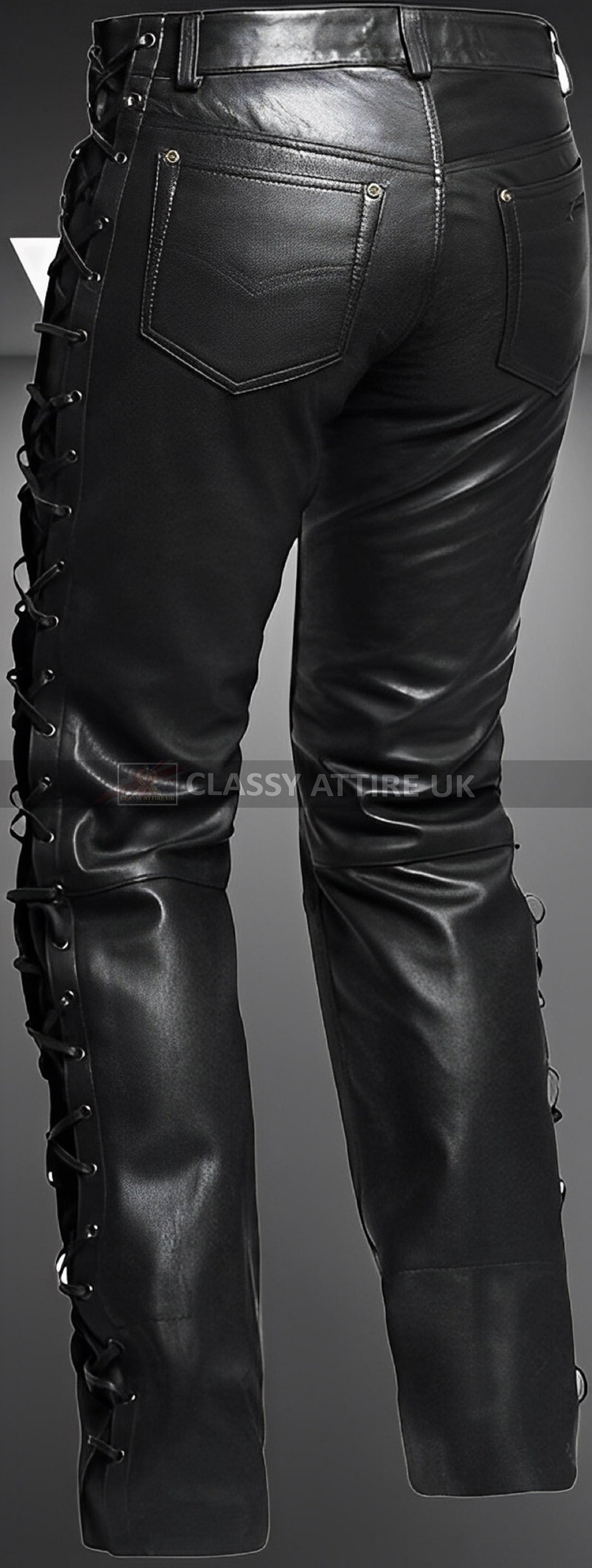 Men's Black Leather Biker Pants: Handmade Side Lace-up Jeans - Etsy UK