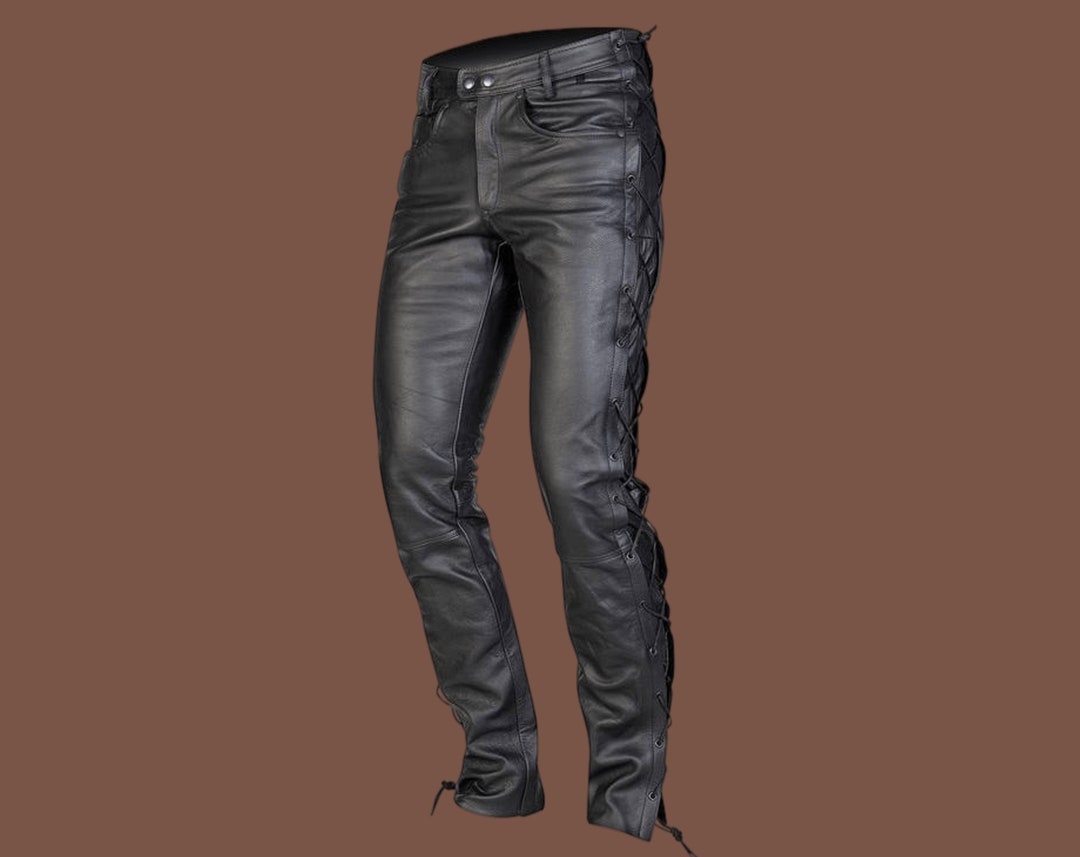 Genuine Sheep Skin Lace-up Leather Pants Leather Jeans Black Pants ...