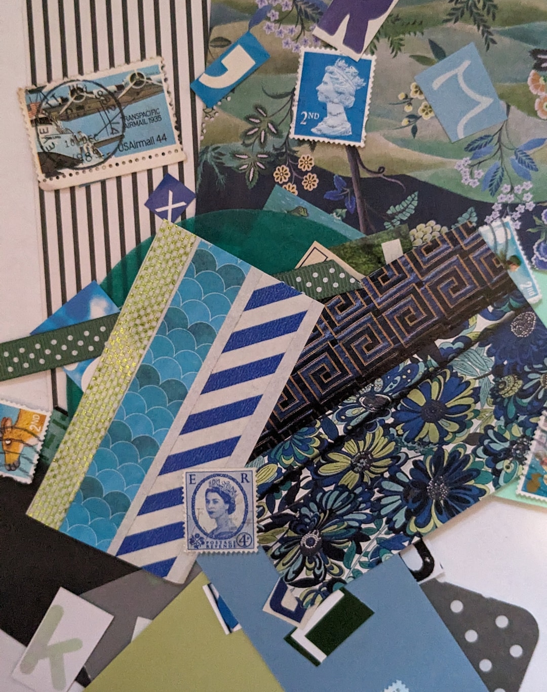 Scrap Pack in Blues and Greens, Snipped up Letters, Scrapbook Supplies ...