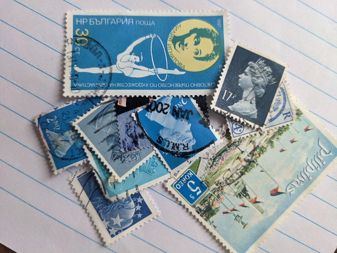 Used Postage Stamps in Shades of Blue - Worldwide - Etsy