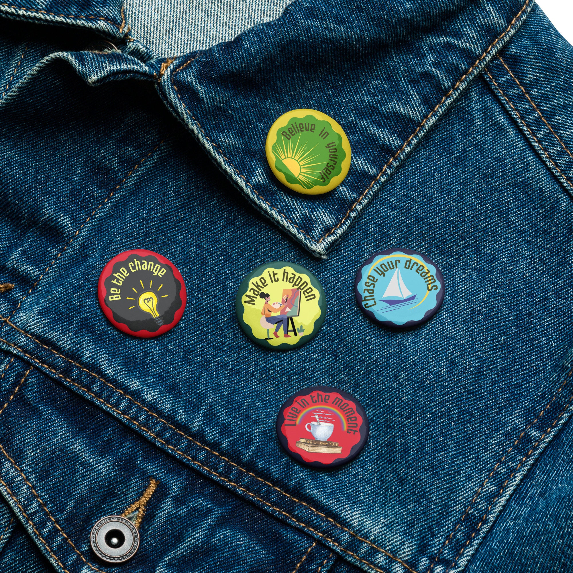 Set of 5 Inspirational Quotes Pin Buttons. Daily Motivation & Colorful ...