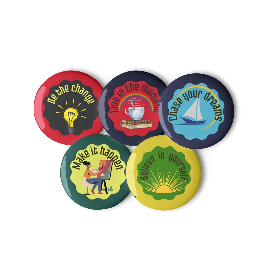 Set of 5 Inspirational Quotes Pin Buttons. Daily Motivation & Colorful ...