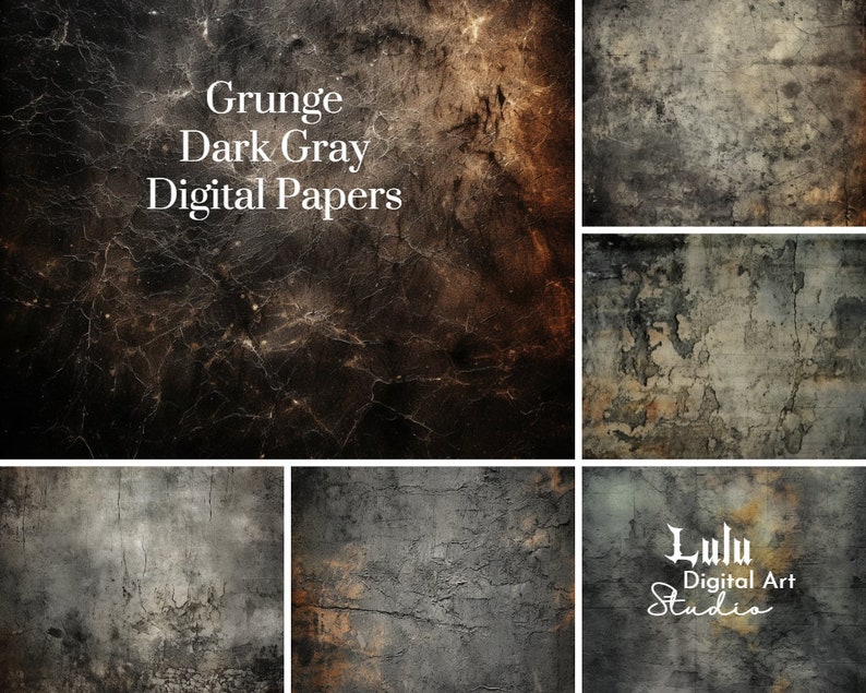 21 Grunge Dark Gray Digital Papers | Distressed Junk Journal Pages ...