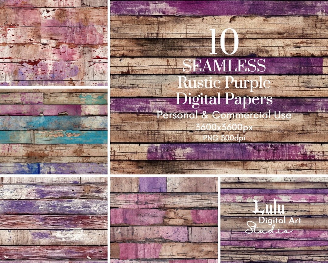 Seamless Digital Papers - 10 Rustic Purple Weathered Wood Textured ...