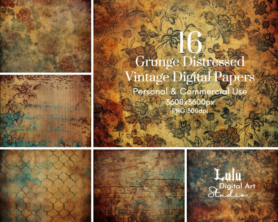 16 Grunge Distressed Vintage Digital Papers | Junk Journal Pages, Paper ...