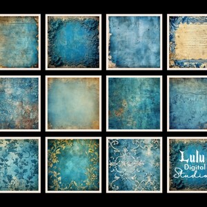 21 Grunge Vintage Blue Digital Papers | Distressed Junk Journal Pages ...