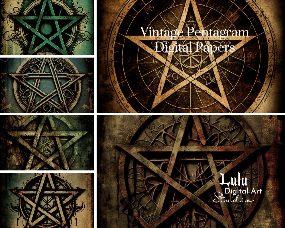 12 Vintage Pentagram Digital Papers Junk Journal Pages, Paper Texture ...