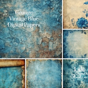 21 Grunge Vintage Blue Digital Papers | Distressed Junk Journal Pages ...