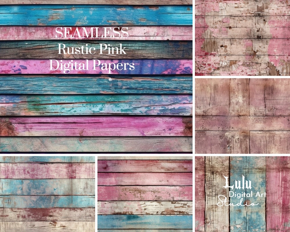 Seamless Digital Papers - 10 Rustic Pink Weathered Wood Textured ...