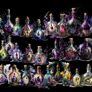 Dark Magic Potions, 25 Gothic Witch Clipart Graphics, Witchy Wizard ...