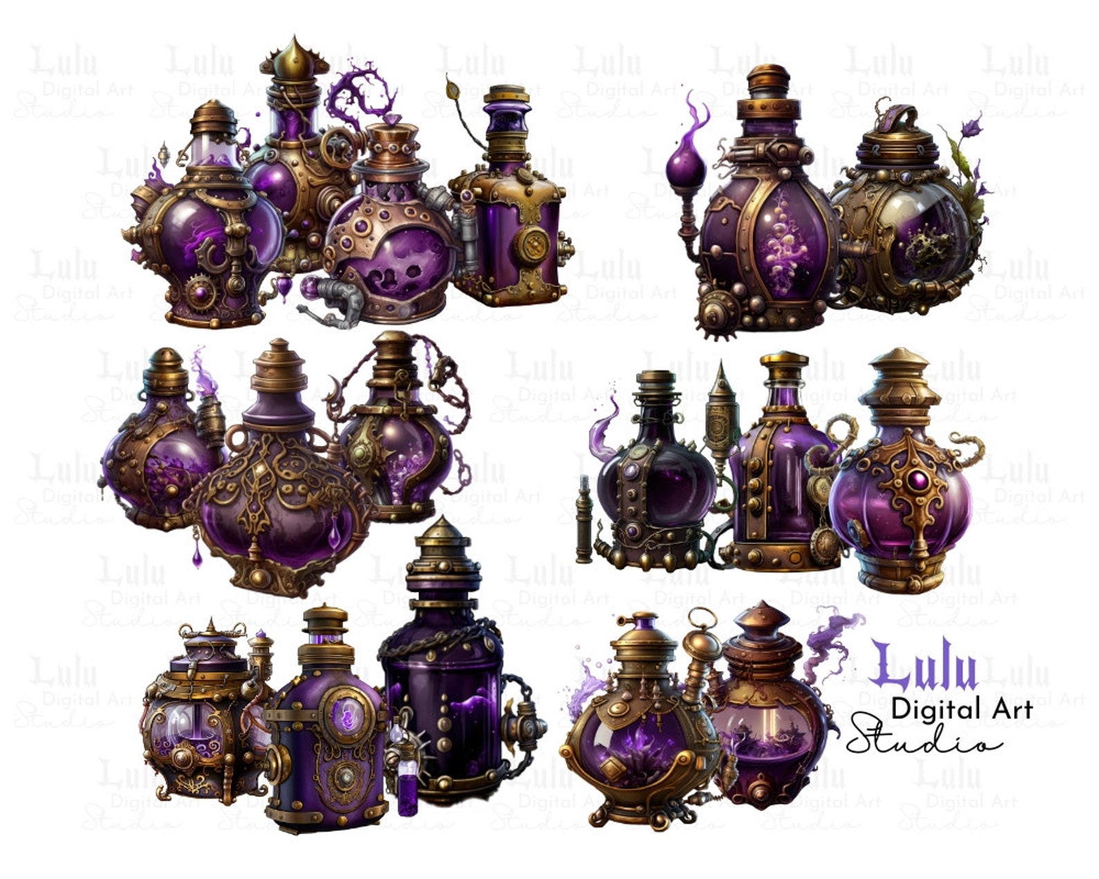17 Purple Steampunk Potions | High Resolution PNG Files, Clipart ...