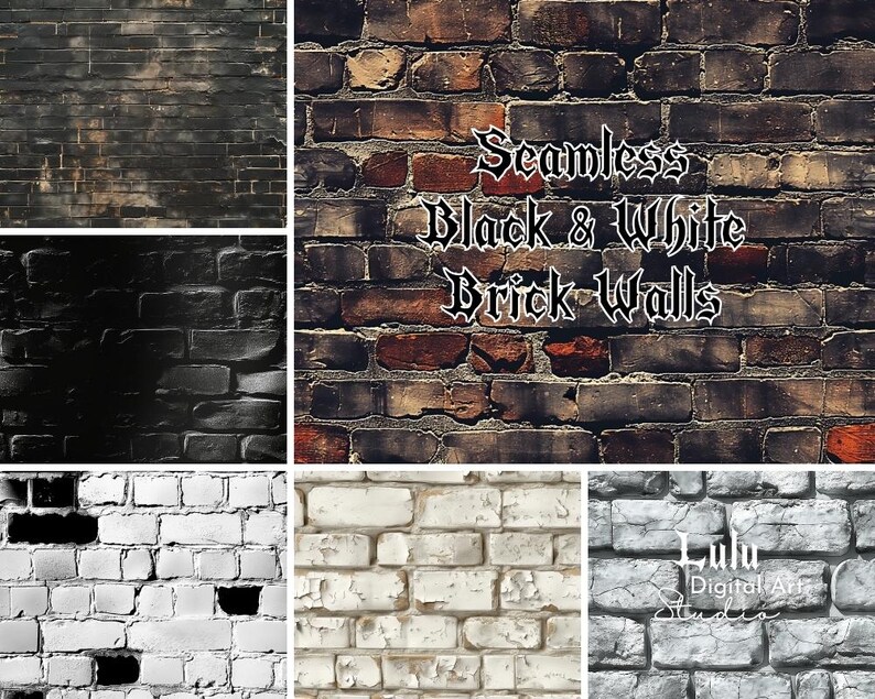 SEAMLESS Pattern Printable Wallpapers - 10 Grunge Black and White Brick ...