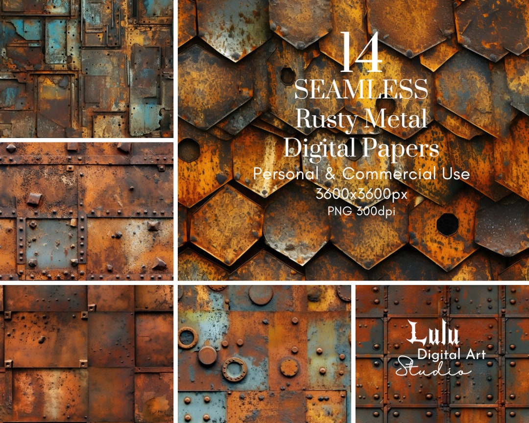 Junk Journal - 14 Seamless Rusty Metal Digital Papers | Commercial Use ...