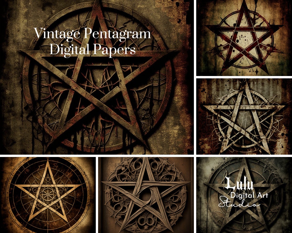 12 Vintage Pentagram Digital Papers Junk Journal Pages, Paper Texture ...