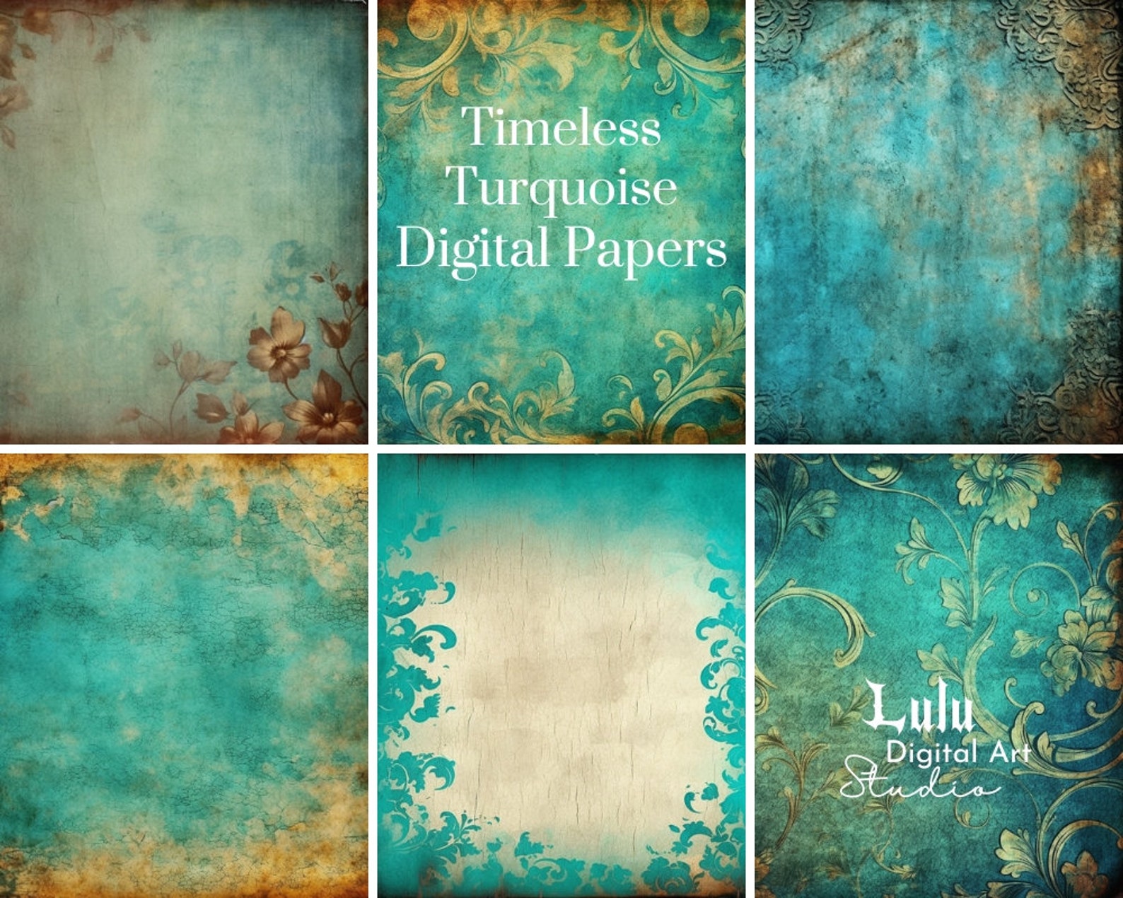 26 Timeless Turquoise Digital Papers | Grunge Distressed Junk Journal ...