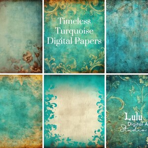 26 Timeless Turquoise Digital Papers | Grunge Distressed Junk Journal ...