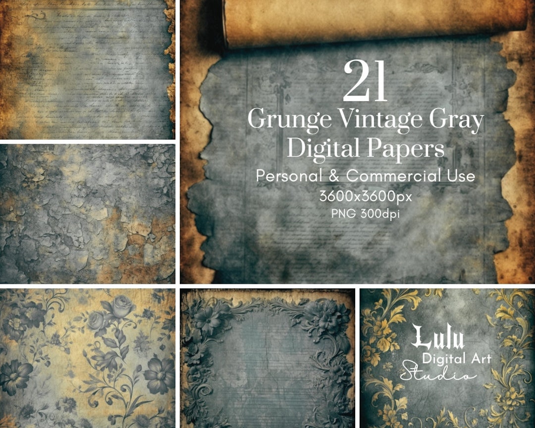 21 Grunge Vintage Gray Digital Papers | Distressed Junk Journal Pages ...