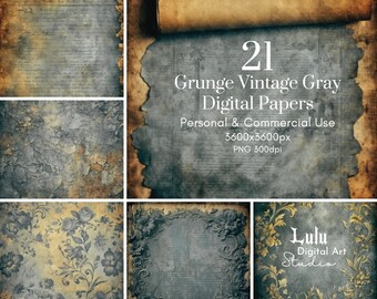 21 Grunge Vintage Blue Digital Papers Distressed Junk Journal Pages ...