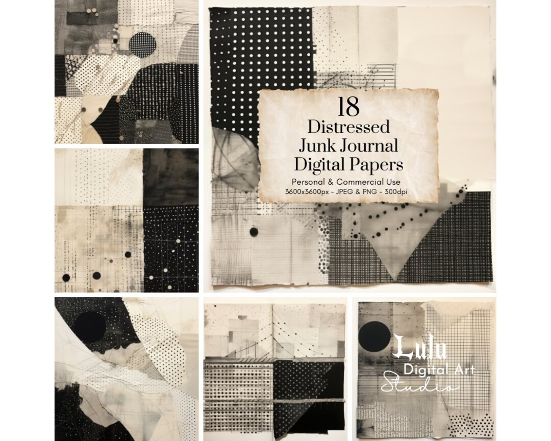 Printable Junk Journal Pages 18 Black and White Collage Digital Papers ...