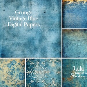 21 Grunge Vintage Blue Digital Papers | Distressed Junk Journal Pages ...