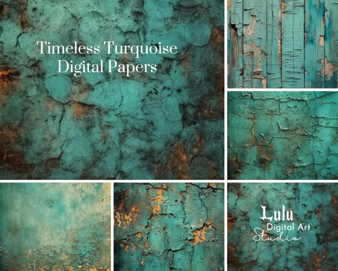 26 Timeless Turquoise Digital Papers | Grunge Distressed Junk Journal ...