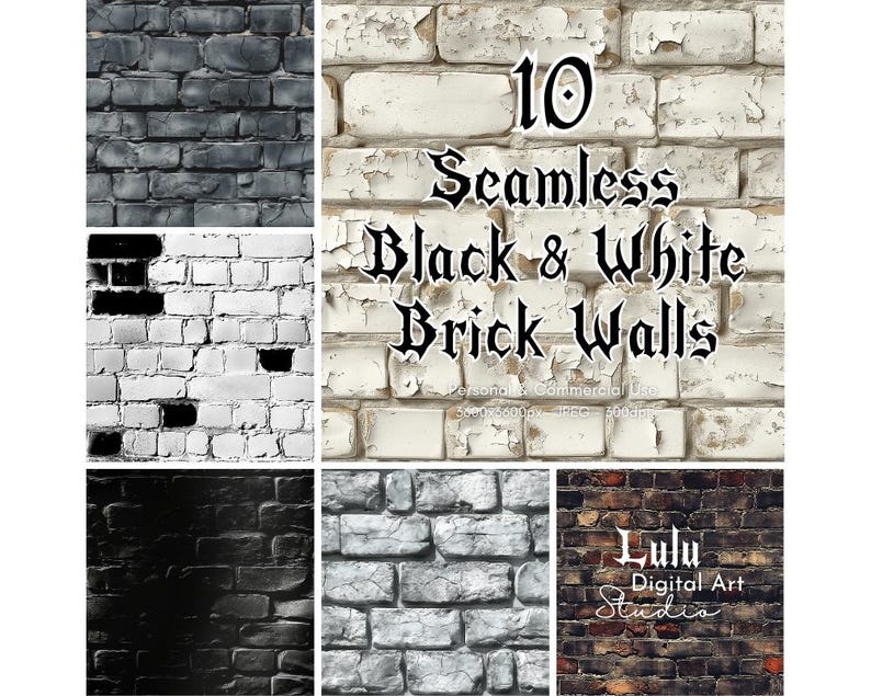SEAMLESS Pattern Printable Wallpapers - 10 Grunge Black and White Brick ...