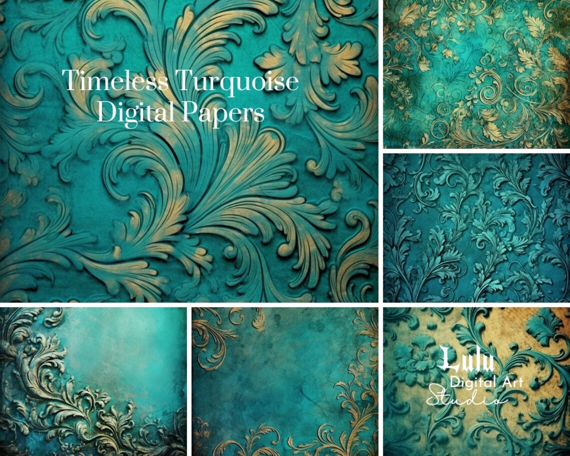 26 Timeless Turquoise Digital Papers | Grunge Distressed Junk Journal ...