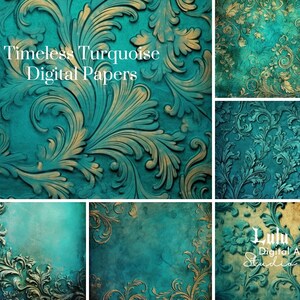 26 Timeless Turquoise Digital Papers | Grunge Distressed Junk Journal ...