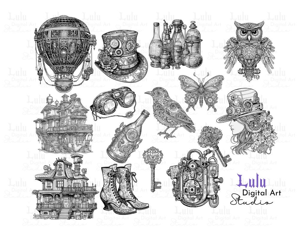 38 Classic Steampunk Clip Art | Journal Pages Clipart Graphics, Retro ...