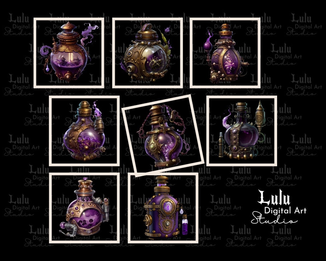 17 Purple Steampunk Potions | High Resolution PNG Files, Clipart ...