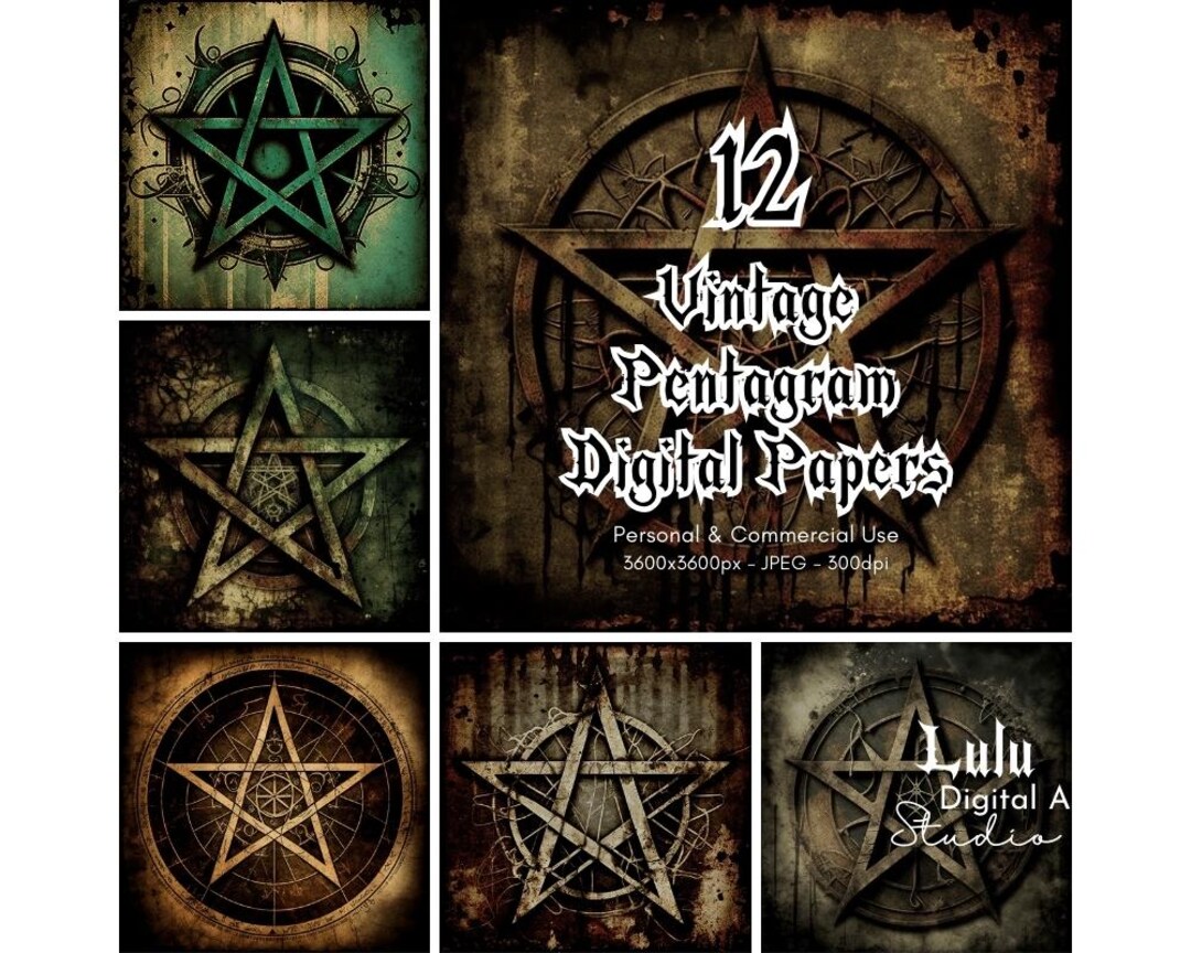 12 Vintage Pentagram Digital Papers | Junk Journal Pages, Paper Texture ...