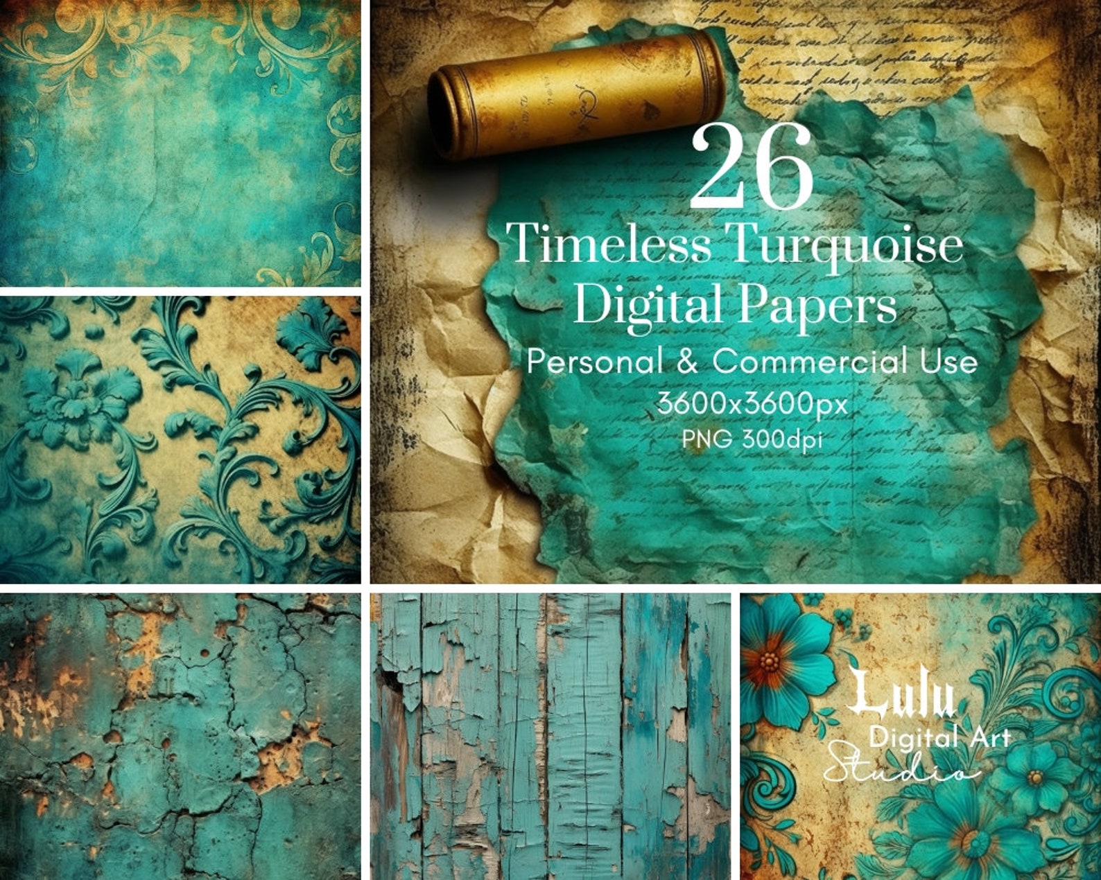 26 Timeless Turquoise Digital Papers | Grunge Distressed Junk Journal ...