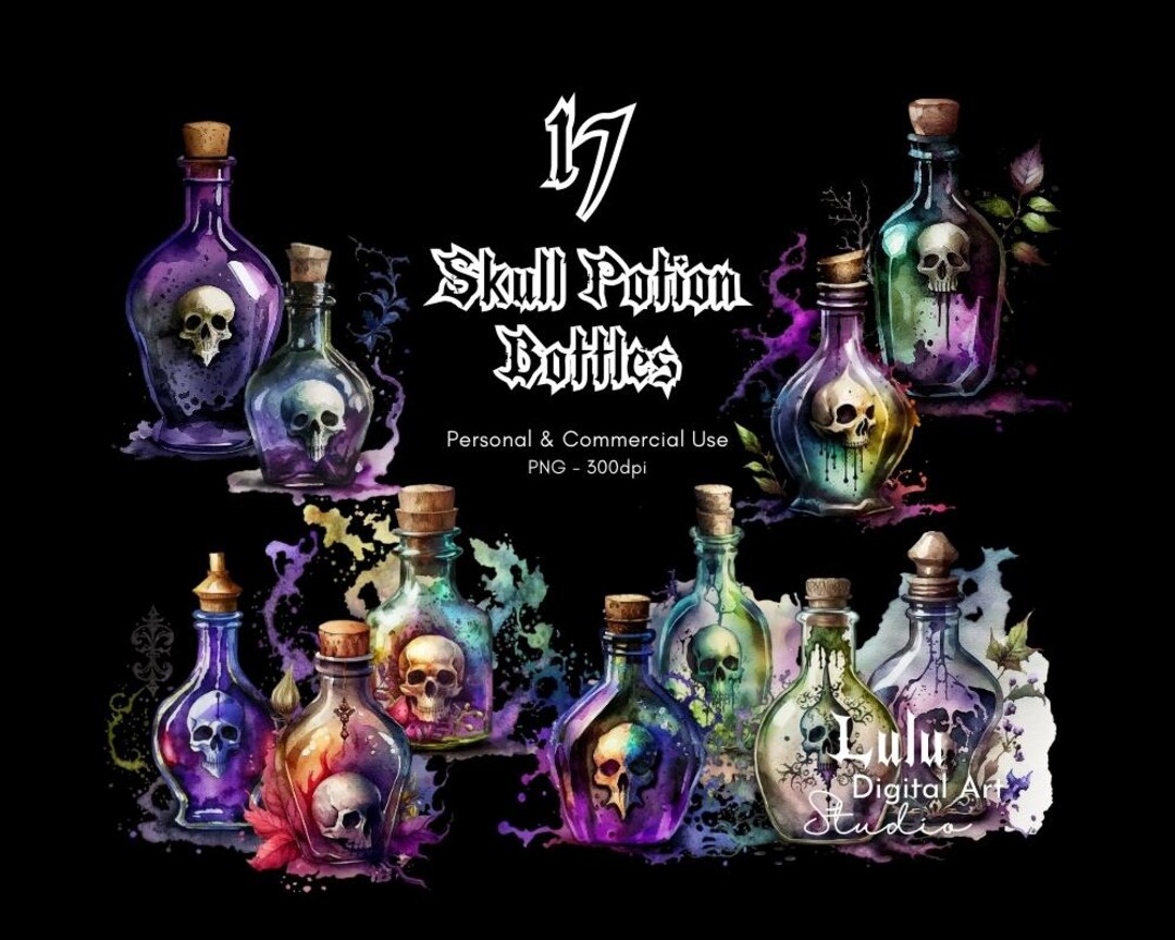 Skull Potion Bottles - 17 PNG Clip Art | Gothic Apothecary Cabinet ...