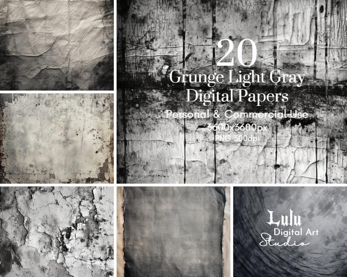 20 Grunge Light Gray Digital Papers Distressed Junk Journal Pages ...