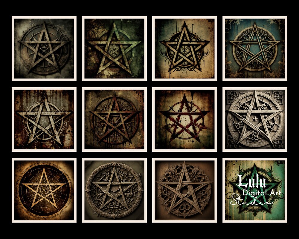 12 Vintage Pentagram Digital Papers Junk Journal Pages, Paper Texture ...