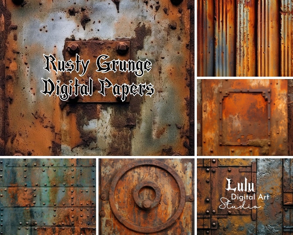 Printable Junk Journal Pages 15 Rusty Grunge Digital Papers set B ...