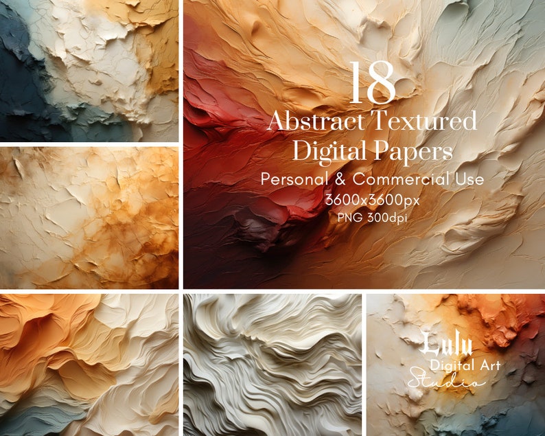 Scrapbooking | 18 Abstract Textured Digital Papers | Printable 3D ...